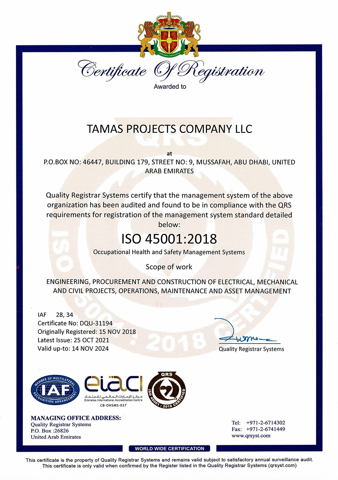 QHSE Policy – TAMAS
